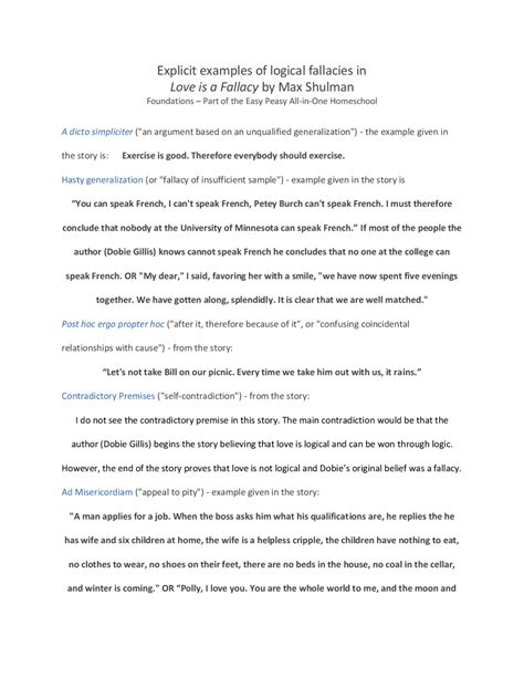 Explicit Examples Of Logical Fallacies In Love Is A Fallacy By