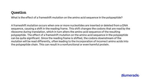 Solved What Is The Effect Of A Frameshift Mutation On The Amino Acid