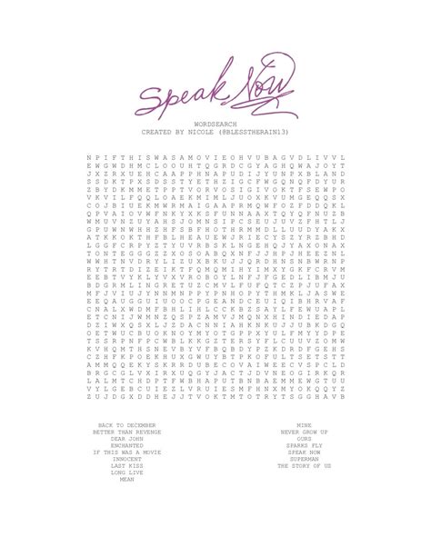 Taylor Swift Word Search Printable