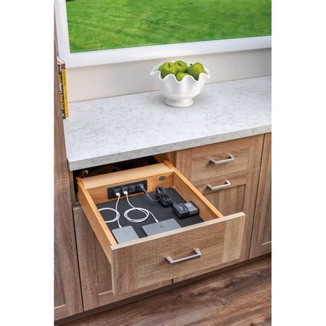 Rev A Shelf 4WCDB 18HFLSC 1 16 5 Inch Charging Drawer With Blum Drawer Slides Natural Wood