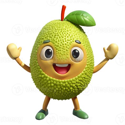 3d Cartoon Jackfruit Character With Smiling Expression Funny Animated