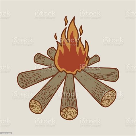 관광 캠프 파이어의 그림입니다 포스터 카드 배너 전단지 티셔츠를 위한 디자인 요소 벡터 일러스트레이션 가연성에 대한 스톡 벡터 아트 및 기타 이미지 Istock