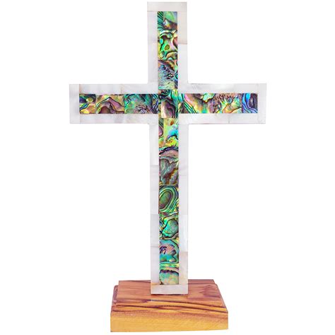 Standing Wooden Cross Mother Of Pearl Inlay Made In Israel 7