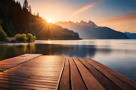 Premium Photo A Dock With A Sunset In The Background