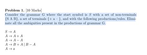 Solved Problem 1 10 Marks Consider The Grammar G Where Chegg