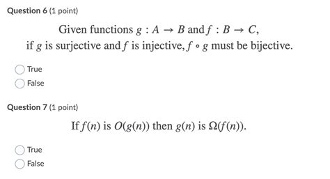 solved question 6 1 point given functions g a → b and f