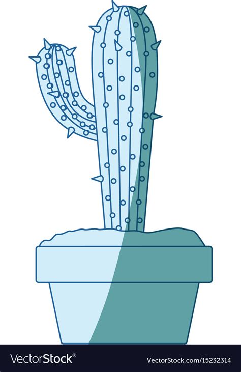 blue shading silhouette with cactus big royalty free vector