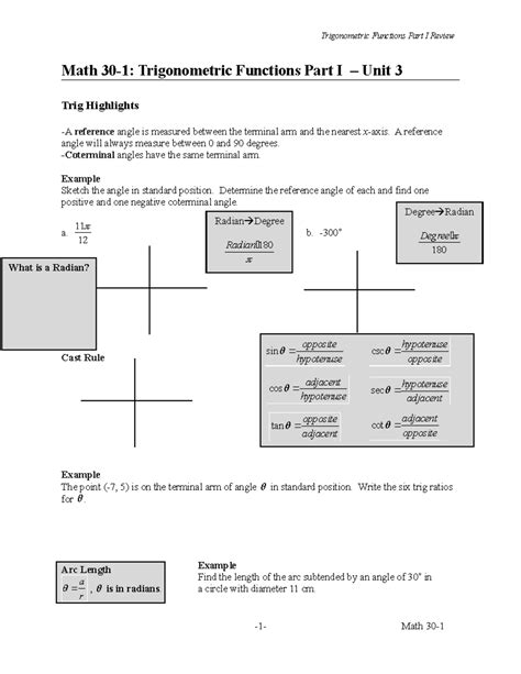Trigonometric Functions Part I Review Math 30 1 Trigonometric Functions Part I Unit 3 Trig