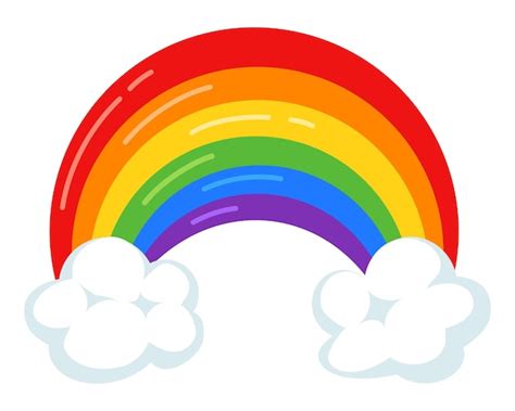 Lindo arco iris sobre nubes blancas aisladas sobre fondo blanco símbolo