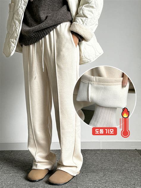 스티머러스 도톰 발열 기모 헤링본 겨울 일자 밴딩바지 슬랙스 트레이닝 팬츠