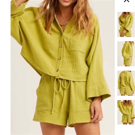 Listicle Tops Listicle Wasabi Lime Green Cotton Gauze Button Up