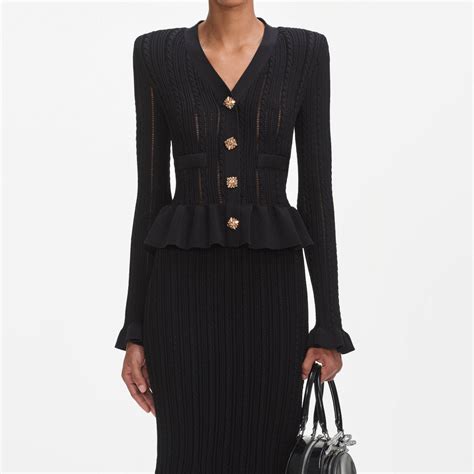 Black Knit Peplum Midi Dress Self Portrait