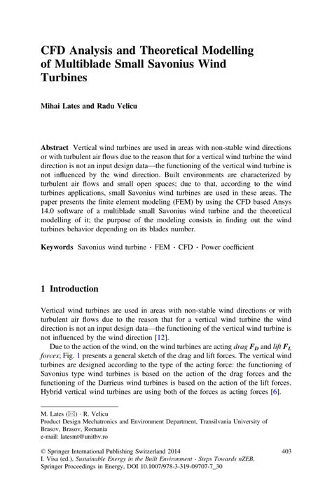 Pdf Cfd Analysis And Theoretical Modelling Of Multiblade Small Savonius Wind Turbines