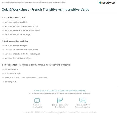 Transitive Intransitive Verbs Exercises