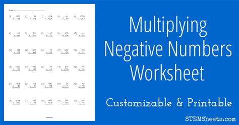 Multiplying Negative Numbers Worksheet Stem Sheets