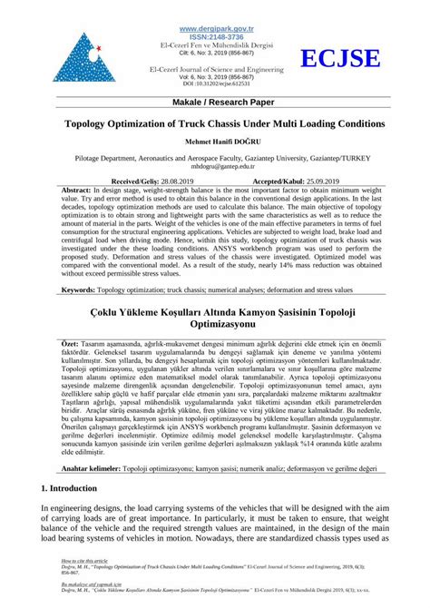 Pdf Topology Optimization Of Truck Chassis Under Multi Loading