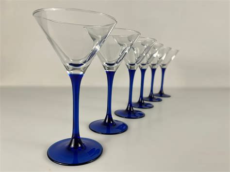 Luminarc Oceane Saphir Martini Cocktail Glasses With Blue Stem Set Of