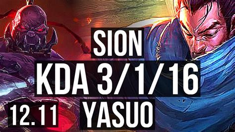 Sion Vs Yasuo Top 3116 19m Mastery 800 Games Euw Diamond