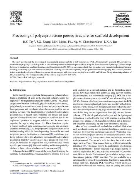 Pdf Processing Of Polycaprolactone Porous Structure For Scaffold Development