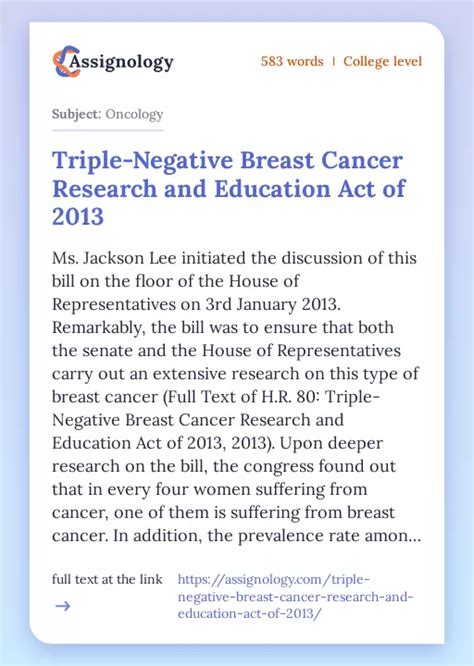 Triple Negative Breast Cancer Research And Education Act Of Healthcare Essay Example