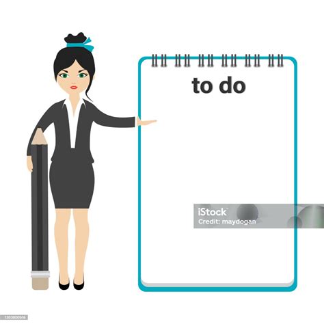 목록을 수행하려면 시간 관리입니다 여자는 목록을 할 큰 근처에 서있다 흰색으로 격리된 플랫 컨셉 벡터 일러스트레이션 개념에 대한 스톡 벡터 아트 및 기타 이미지 Istock