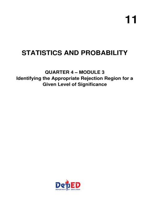 Quarter 4 Mod 3 Identifying Rejection Region Pdf Statistical Hypothesis Testing