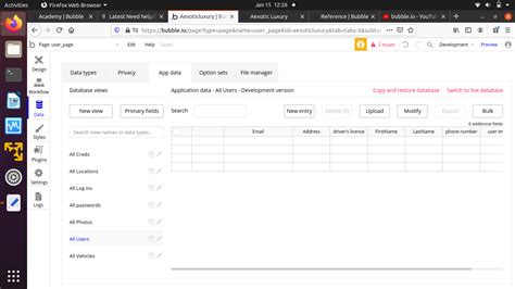 database will not display new user info database bubble forum