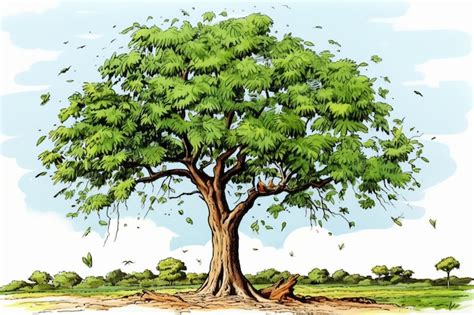 Premium Photo A Drawing Of A Tree With Birds Flying Around It