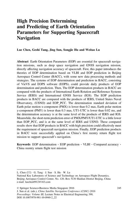 Pdf High Precision Determining And Predicting Of Earth Orientation Parameters For Supporting