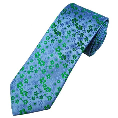 Tresanti Celeste Light Blue Green Floral Pattern Men S Silk Designer