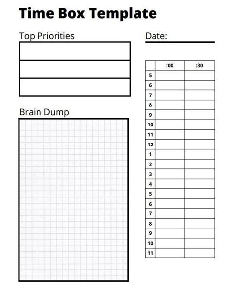 Time Box Template Time Block Template Printable Pdf Etsy