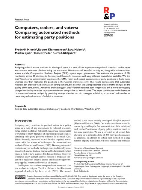 Pdf Computers Coders And Voters Comparing Automated Methods For Estimating Party Positions