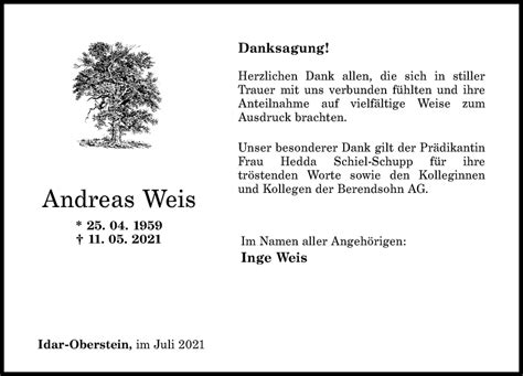 Traueranzeigen Von Andreas Weis Rz Trauerde