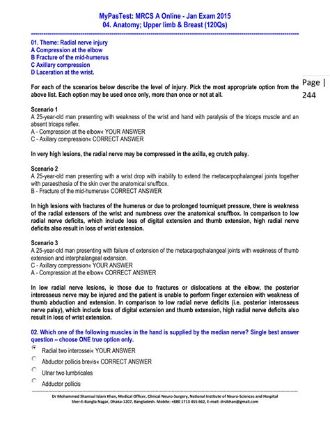 SOLUTION Pastest Upper Limb Anatomy Mcqs Mrcs A Studypool