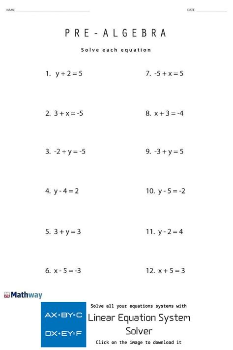 Algebra 1 Linear Equations Exercises