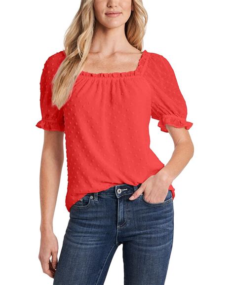 Cece Clip Dot Puff Sleeve Top Macys
