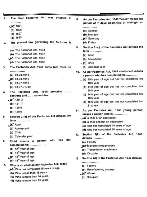 Factories Act 1948 Mcq With Answers Pdf Pdf