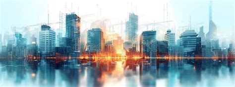 Digital Building Engineering Illustration With Double Exposure Graphic