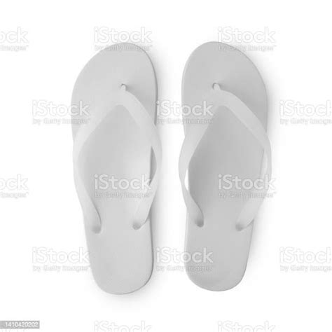클리핑 경로가있는 흰색 배경에 격리 된 흰색 플립 플롭 샌들 모형 0명에 대한 스톡 사진 및 기타 이미지 0명 개념과 주제