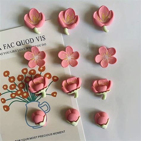 12 Peças Ímãs De Geladeira De Resina Na Cor Rosa Profundo Ímãs De Geladeira De Flores Kawaii