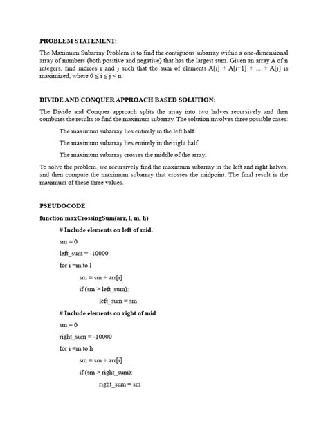 Max Subarray Problem Pdf