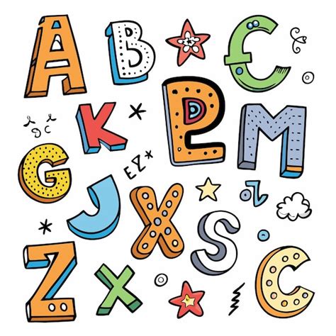 Letras Coloridas Del Alfabeto 3D Con Puntos Estrellas Y Remolinos