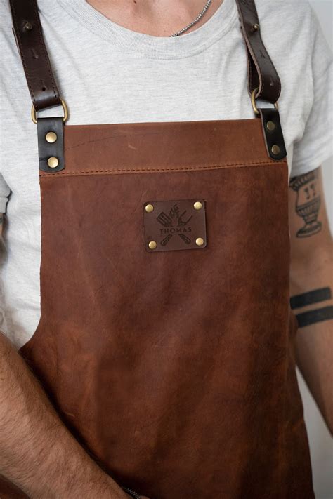 Personalized Leather Apron With Leather Straps For Bbq Kitchen Cafe Logo Etsy Leather