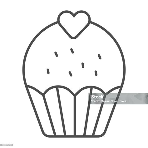 하트 씬 라인 아이콘 생일 컵 케이크 컨셉 흰색 배경에 달콤한 패스트리 사인 모바일 컨셉 웹 디자인을위한 윤곽 스타일 발렌타인