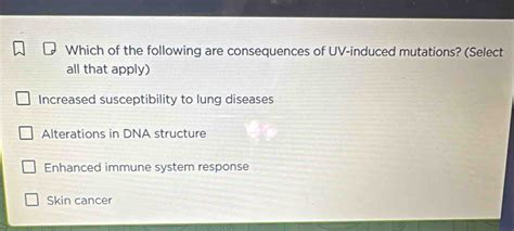 Solved Which Of The Following Are Consequences Of Uv Induced Mutations