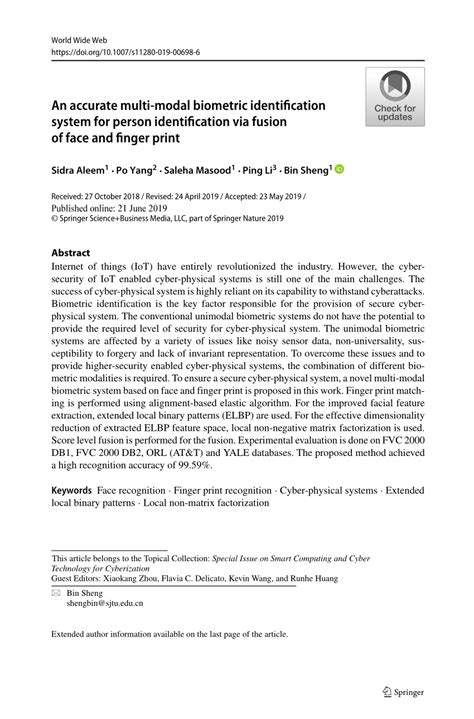 pdf an accuratemulti modal biometric identification system for person