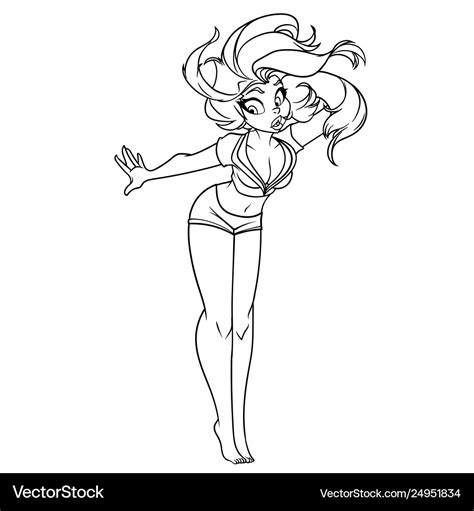 Awesome Outline A Cartoon Woman In Pin Up Style Vector Image
