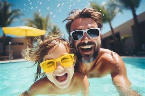 Premium Photo Photo Father And Daughter Having Fun In The Pool Summer