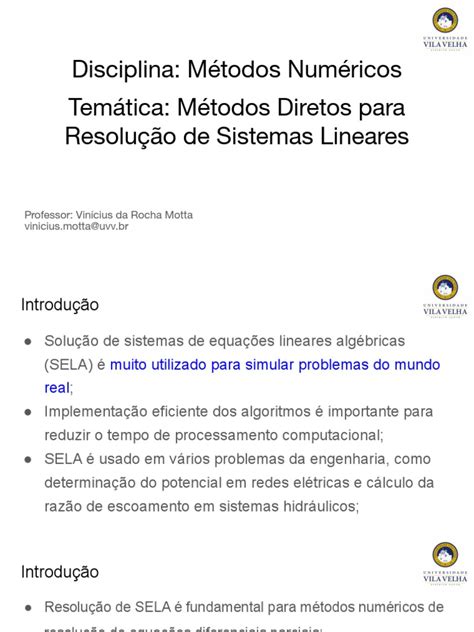 Aula 03 Uvv Métodos Diretos Para Resolução De Sistemas Lineares