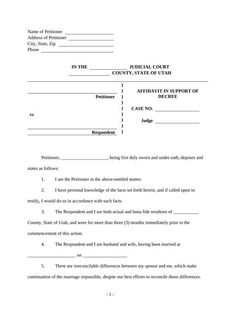 Utah Affidavit Doc Template PdfFiller